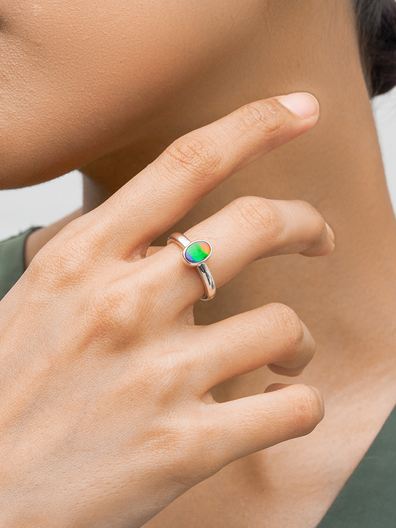 Duality Oval Ammolite Ring - Kaimirra