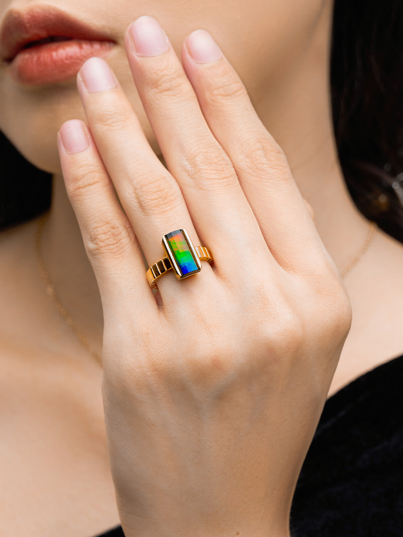 Sol Modern Ammolite Ring - Kaimirra