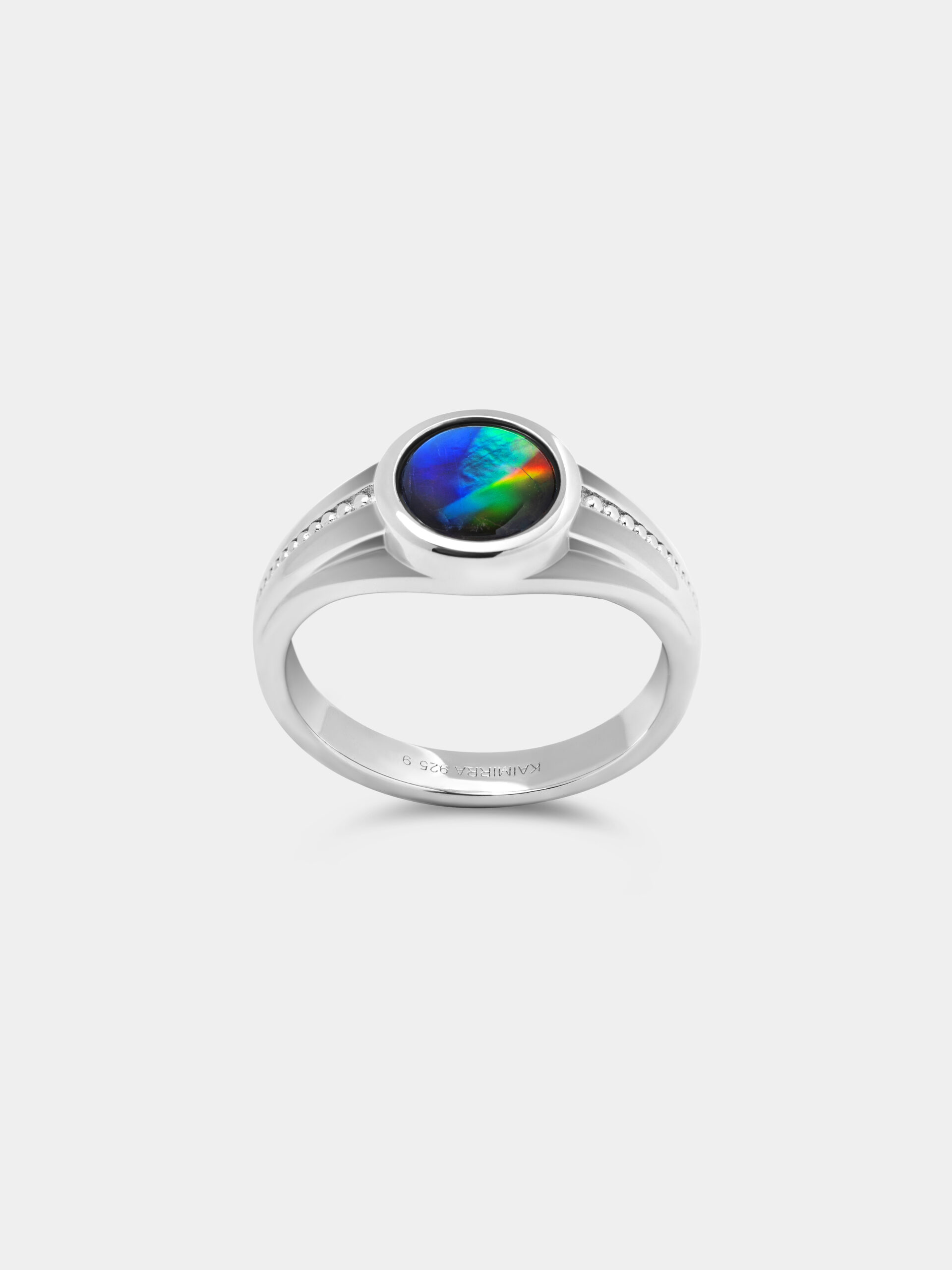 Aura Round Bezel Ammolite Signet Ring - Kaimirra