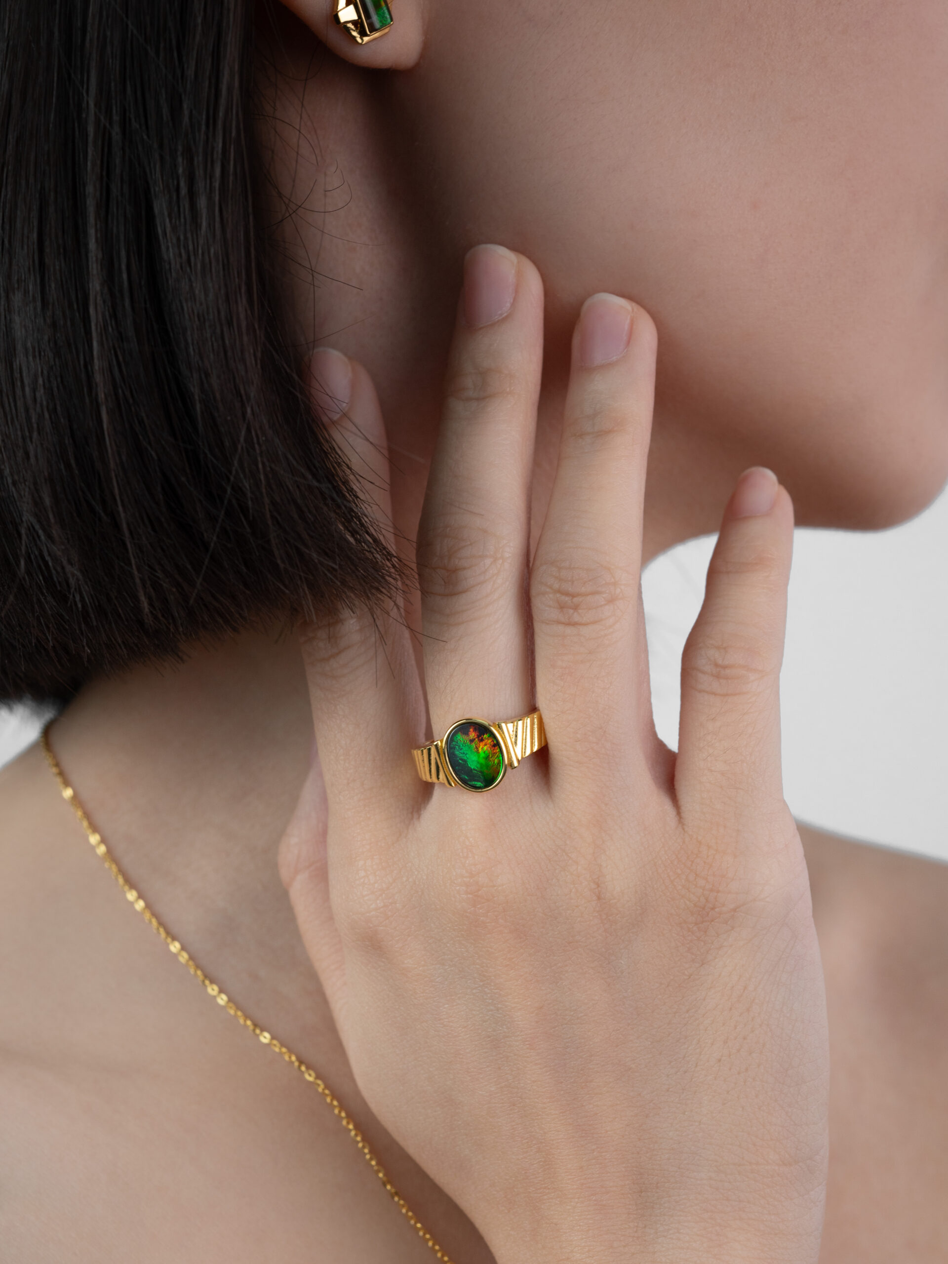 Everglow Plait Ammolite Ring - Kaimirra